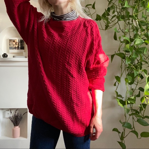 Vintage | Sweaters | Vintage Raspberry Red Oversized Sweater | Poshmark